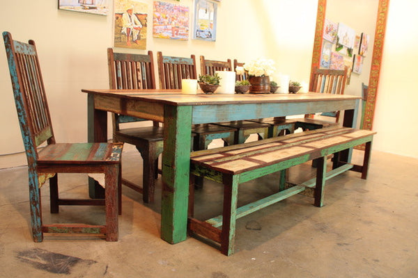 Indian Reclaimed Wood Dining Table set – Tara Design