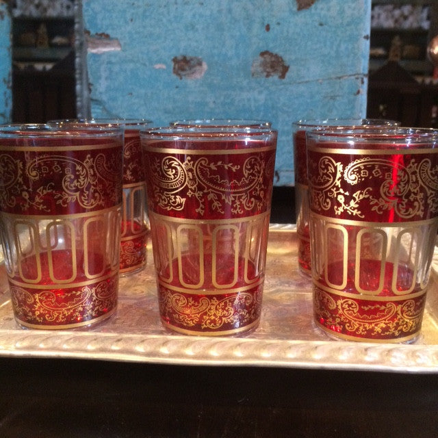Red & Gold Moroccan Tea Glasses- Drinking Glasses- Ornate Glasses ...