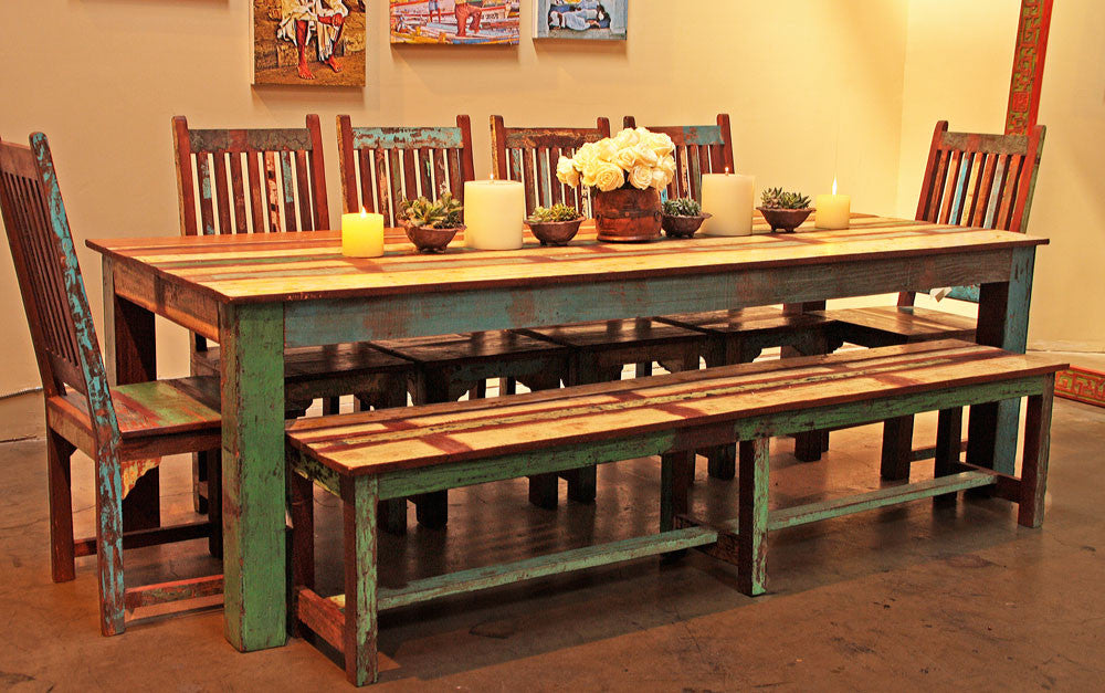 Reclaimed Wood Dining Set with Bench and Chairs – Tara Design
